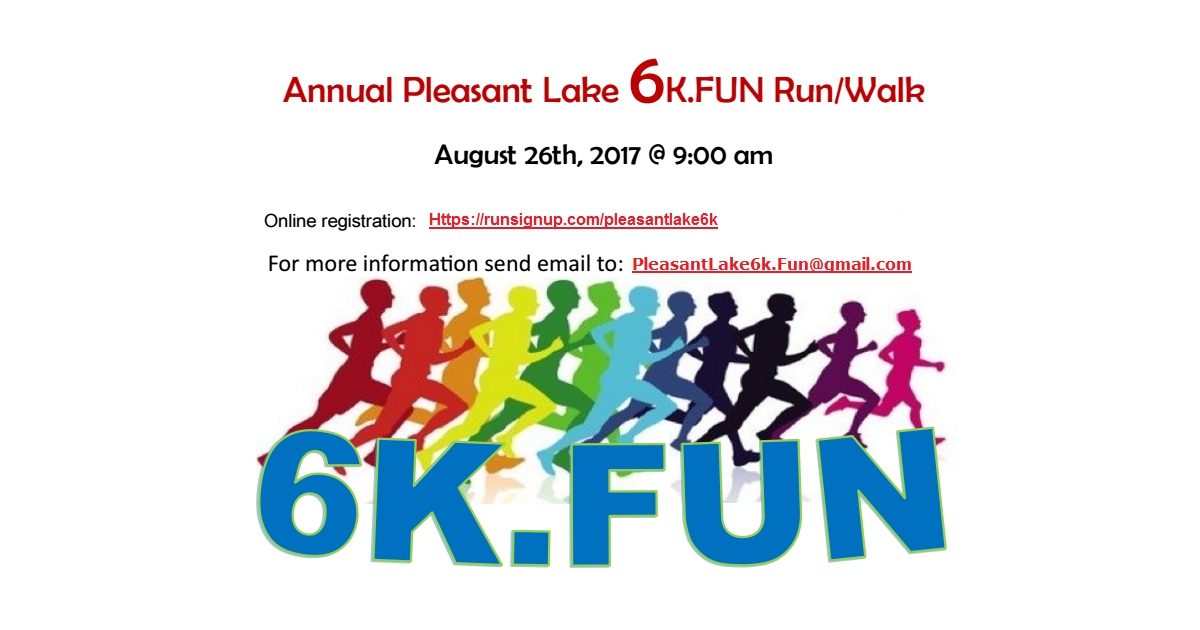 CANCELLED - Pleasant Lake 6k.FUN Run/Walk